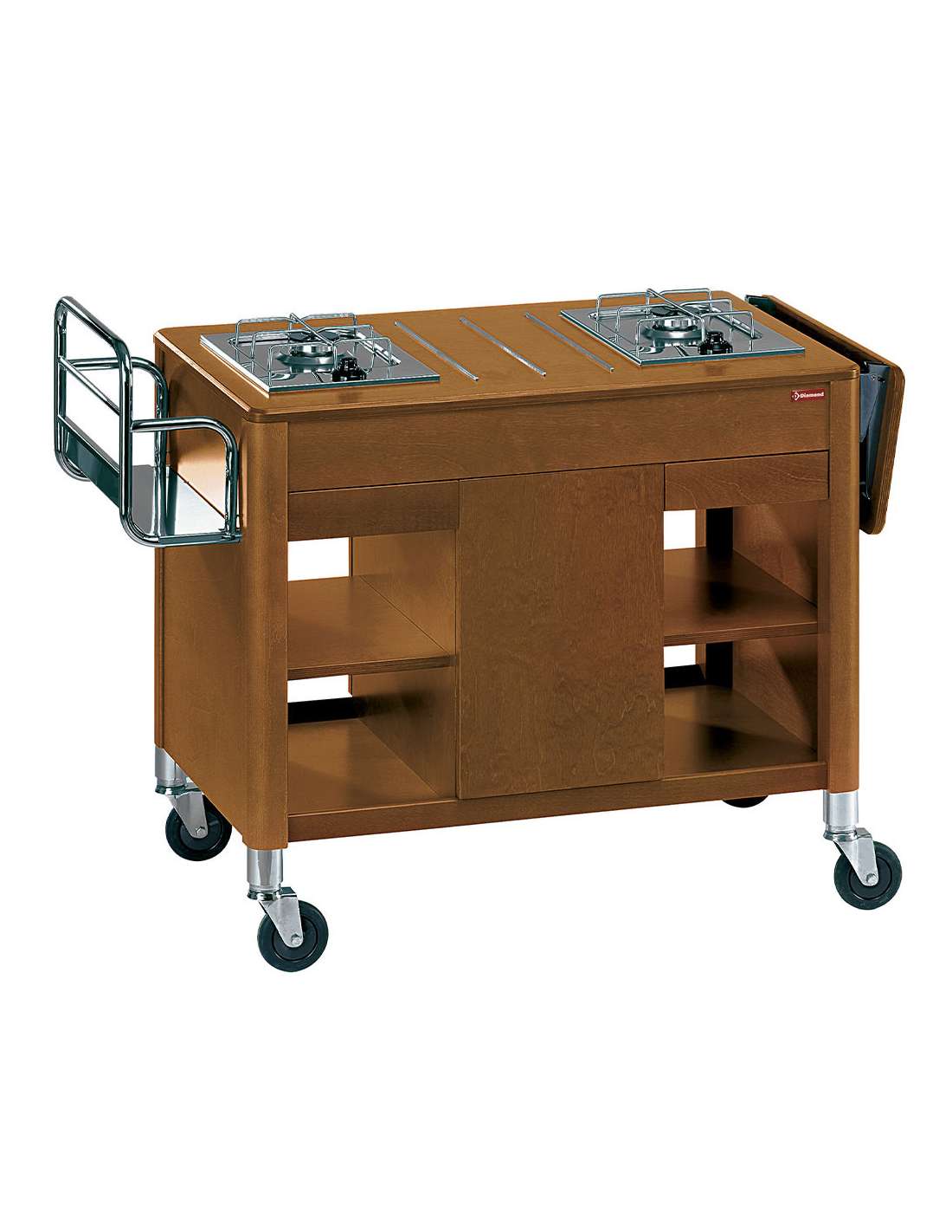 Chariot de flambage, 2 feux gaz, bois "noyer" - Diamond - CNF-2F
